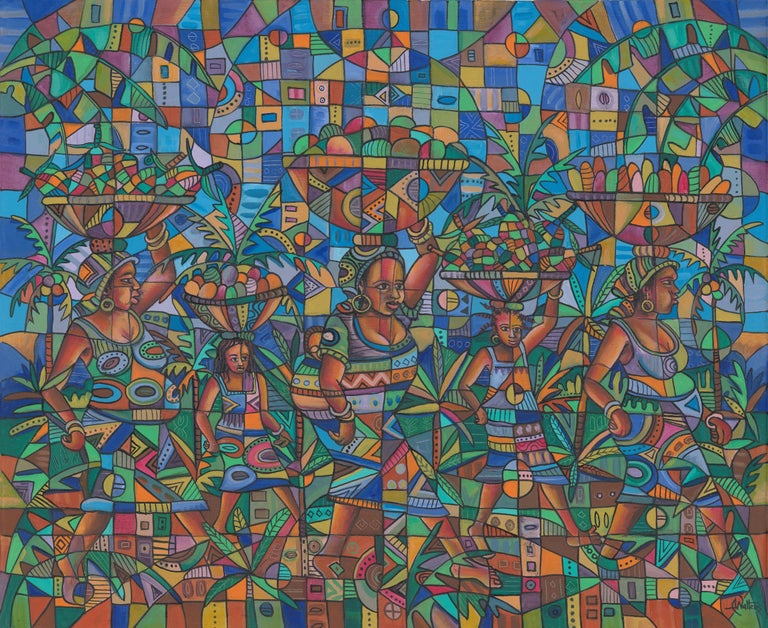 Angu Walters - To the Market 5 African women and girls, Painting ...
