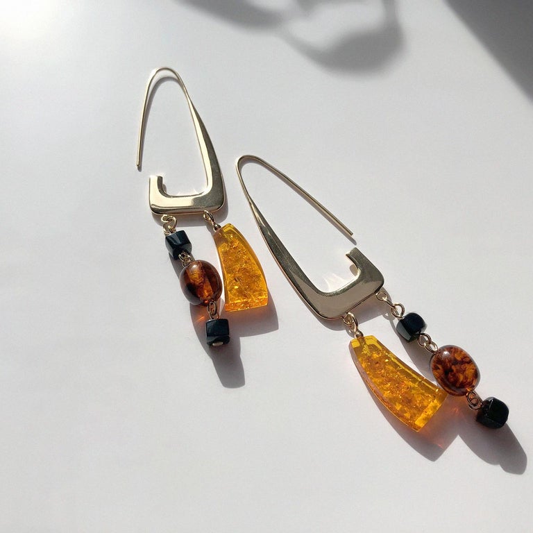Angular Drop Earrings with Resin Detail, 18 Carat Gold Plated Recycled ...