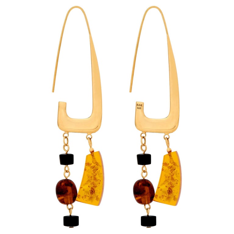 Angular Drop Earrings with Resin Detail, 18 Carat Gold Plated Recycled ...