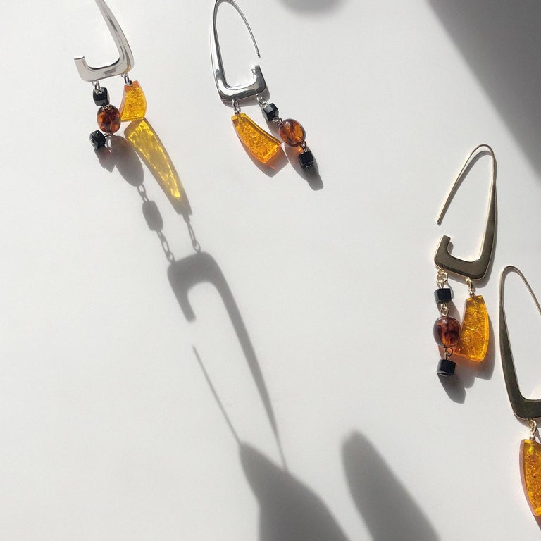 Angular Drop Earrings with Resin Detail in Recycled Silver For Sale at ...