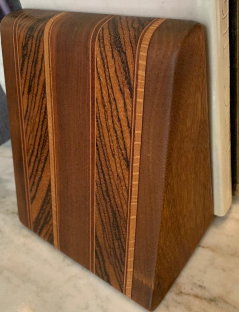 Angular Inlay Patterned Wooden Bookends with Metal Slide For Sale at ...