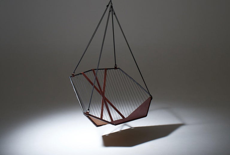 Angular Sling Hanging Swing Chair Genuine Leather 21st Century Modern ...