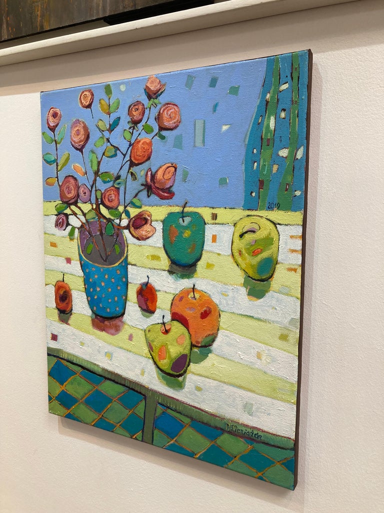 Ania Pieniazek - Flower Pot and Apples - Colourful, Patterned Still ...