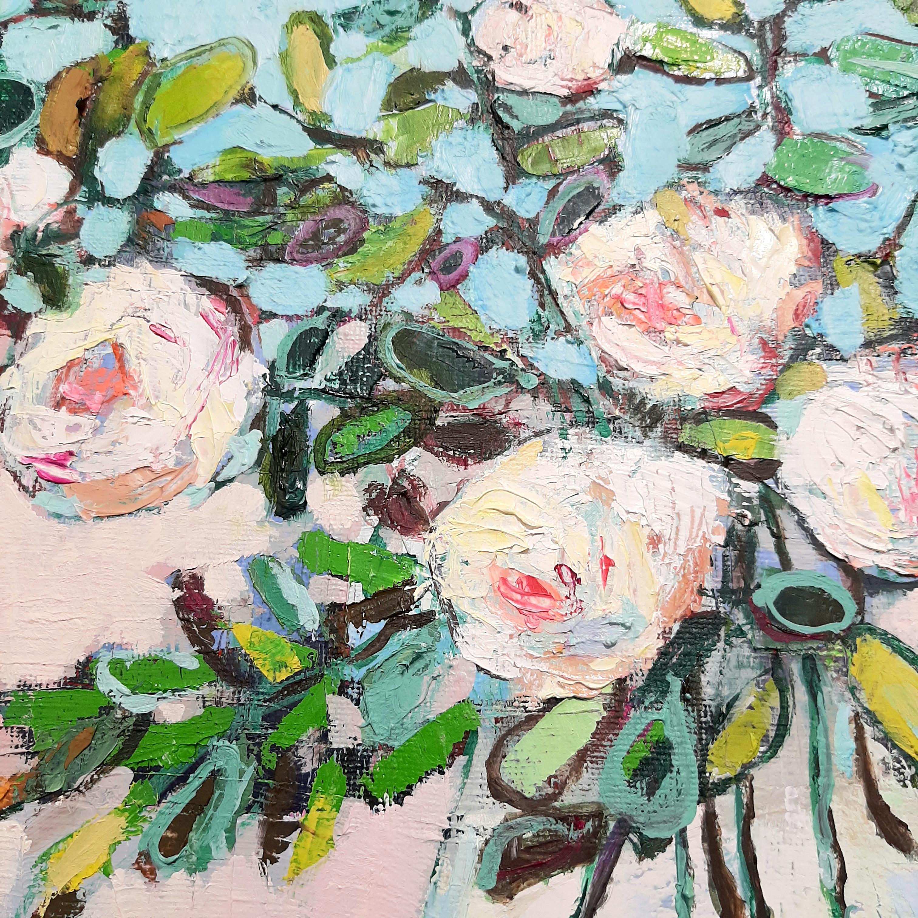 Ania Pieniazek - Pears and White Roses - Interior Scene: Oil Paint on ...