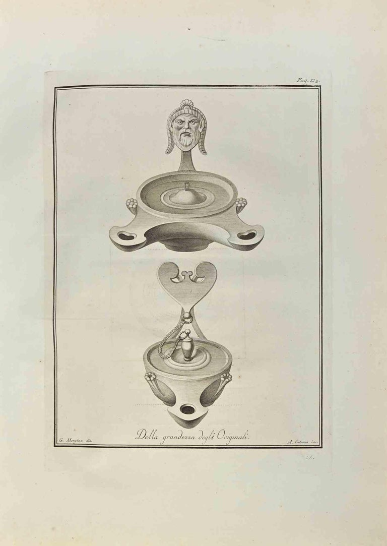 Aniello Cataneo - Pompeian Style Oil Lamps - Etching by Aniello Cataneo ...