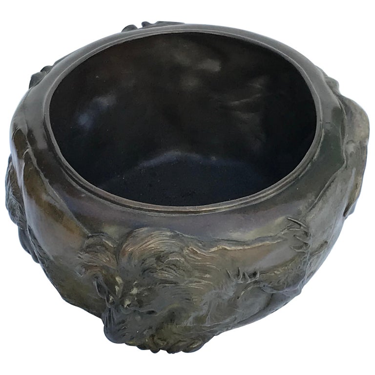 Animal Bowl Bronze Cast Multi-Patina from Original Japanese Lion Face ...
