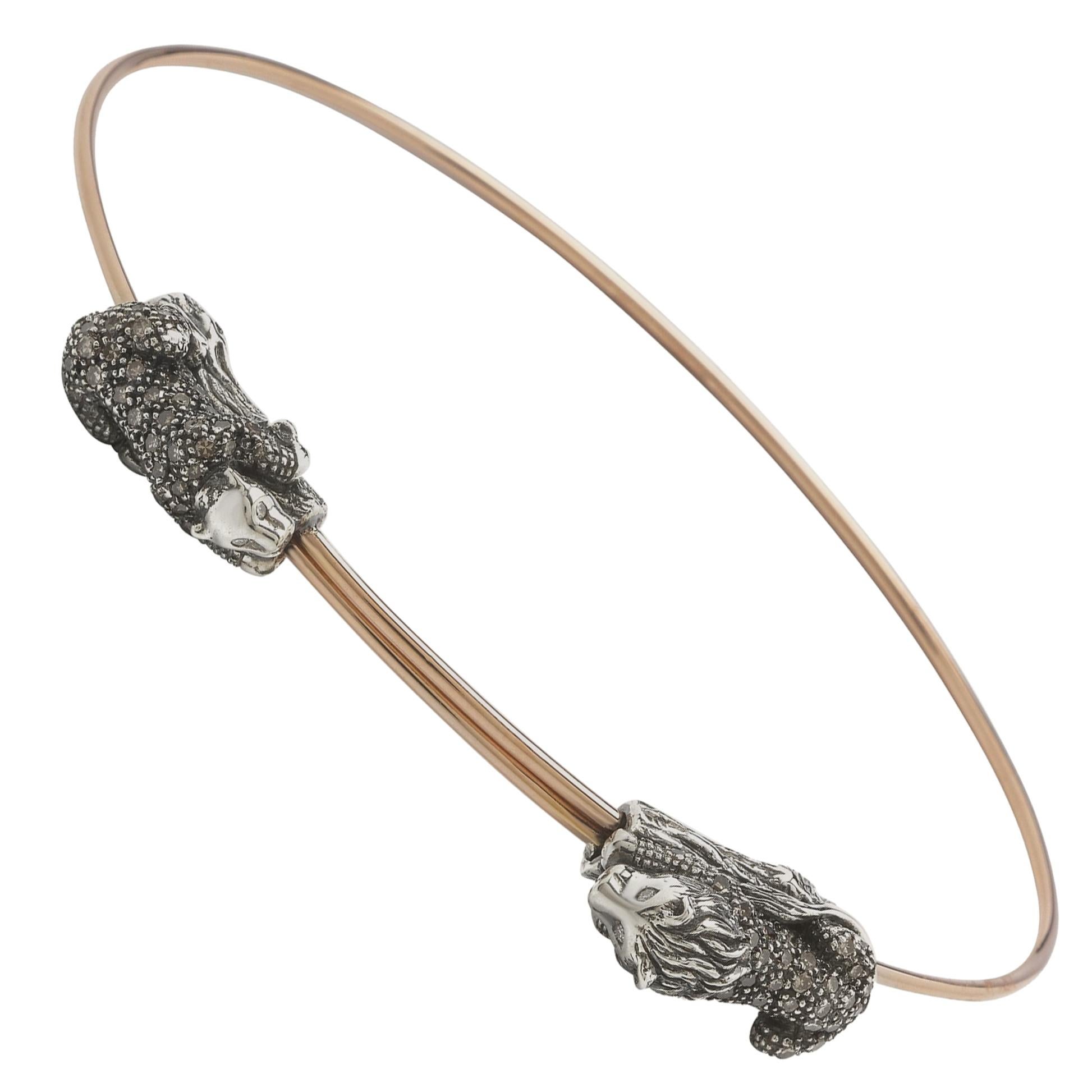 Animal 18 Karat Gold and Sterling Silver Lion and Lioness Bangle with ...