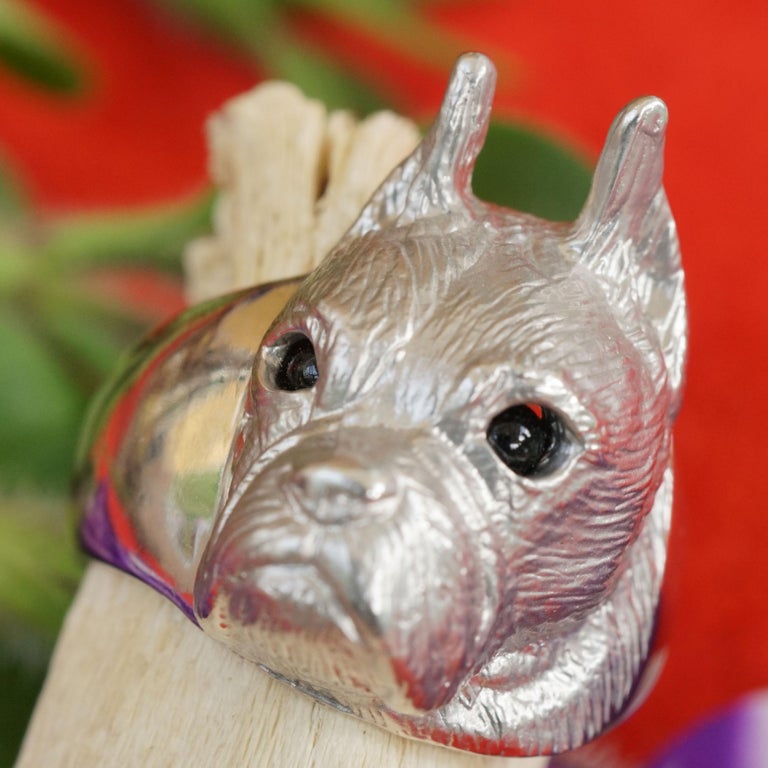 Animal Motif Ring Sooo Cute a Boxer Dog Head 14 Kt White Gold For Sale ...