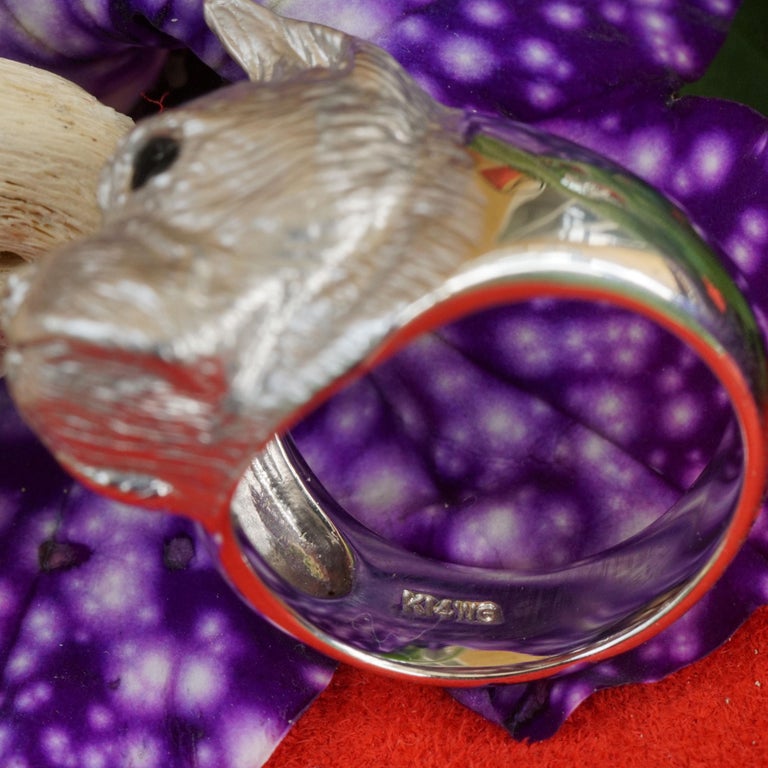 Animal Motif Ring Sooo Cute a Boxer Dog Head 14 Kt White Gold For Sale ...