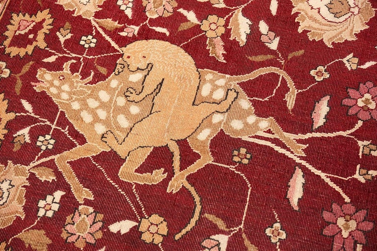 Animal Patterned Room Sized Antique Indian Agra Rug. Size: 10 ft x 13 ...