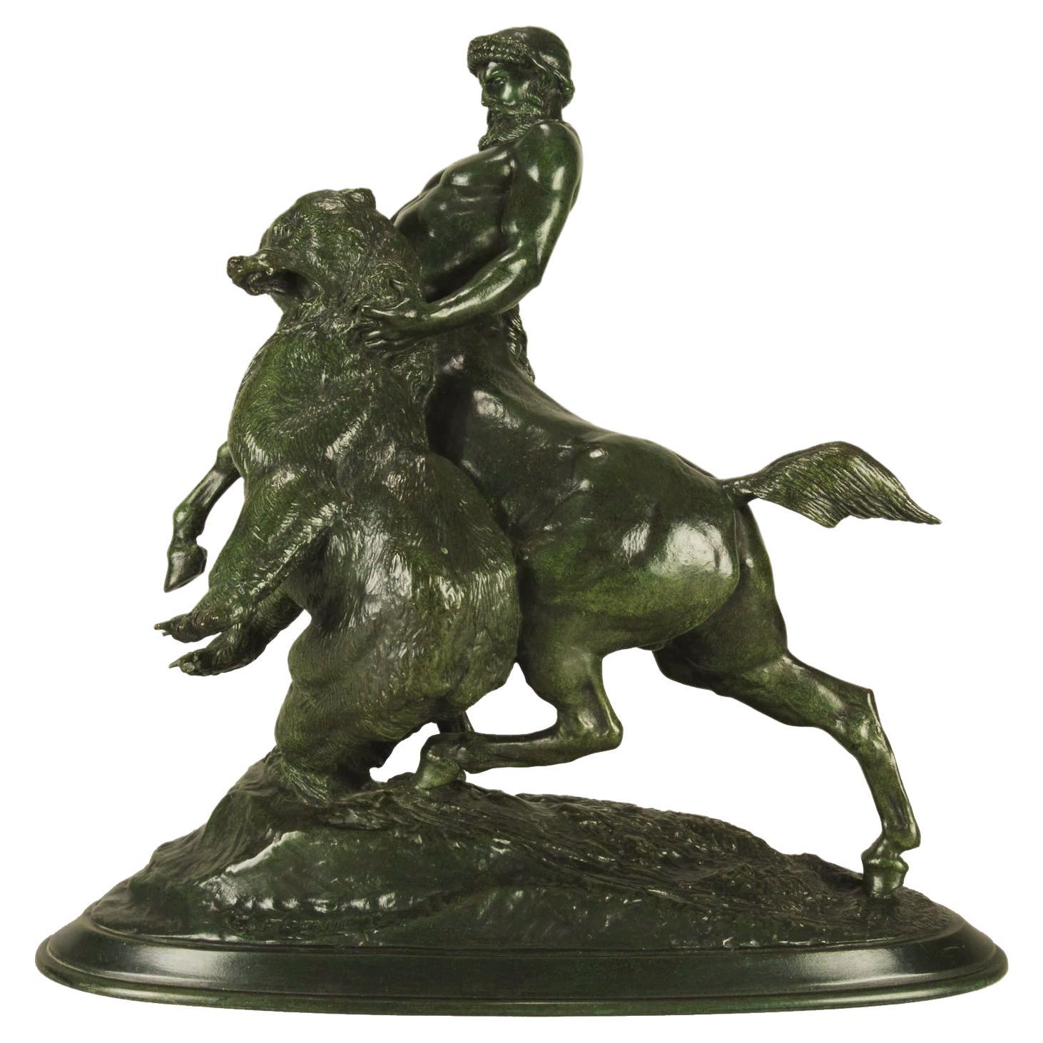 Sculpture française en bronze ancien représentant un Satyre Pan avec ...