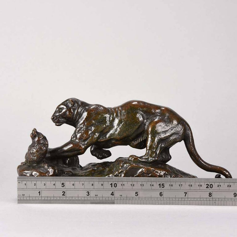 Animalier Bronze Study "Panthère Surprenant un Zibeth" by Antoine Barye ...