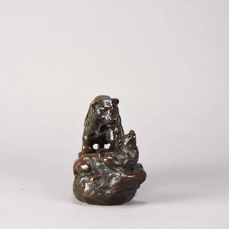 Animalier Bronze Study "Panthère Surprenant un Zibeth" by Antoine Barye ...