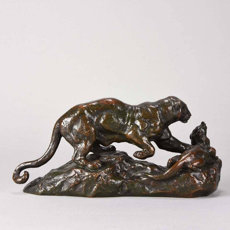 Animalier Bronze Study "Panthère Surprenant un Zibeth" by Antoine Barye ...