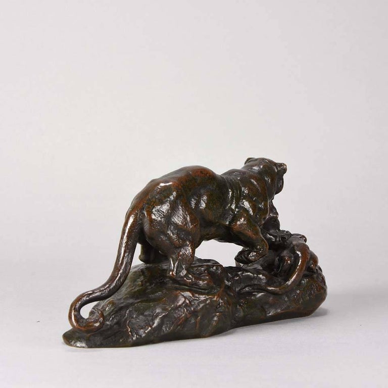 Animalier Bronze Study "Panthère Surprenant un Zibeth" by Antoine Barye ...