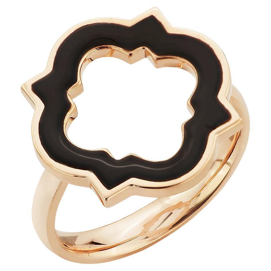 Bague anime Rock Leonori en or rose 18 carats, diamants et émail noir ...