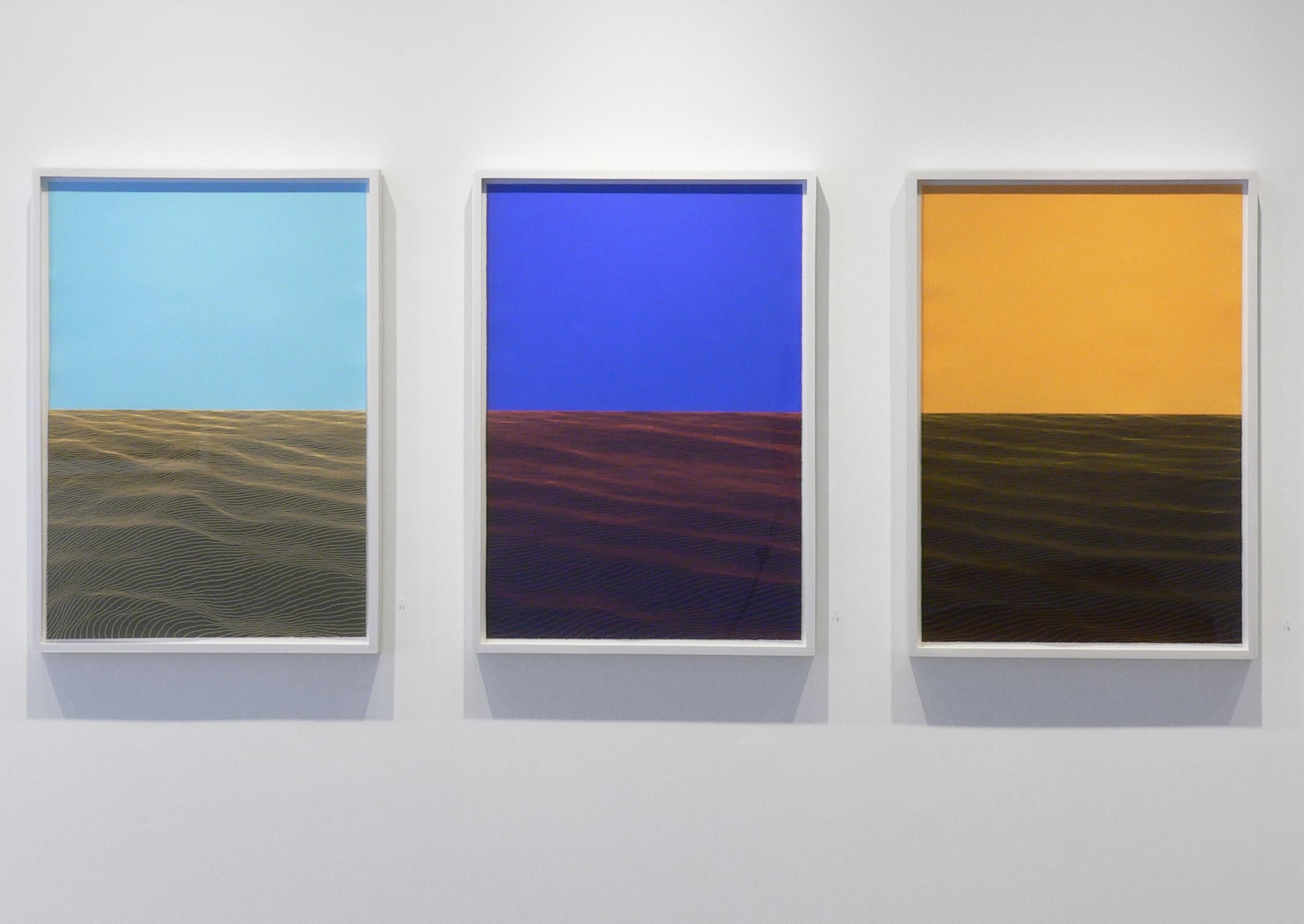 Ann Aspinwall - Ray I, turquoise contemporary abstract linocut and ...