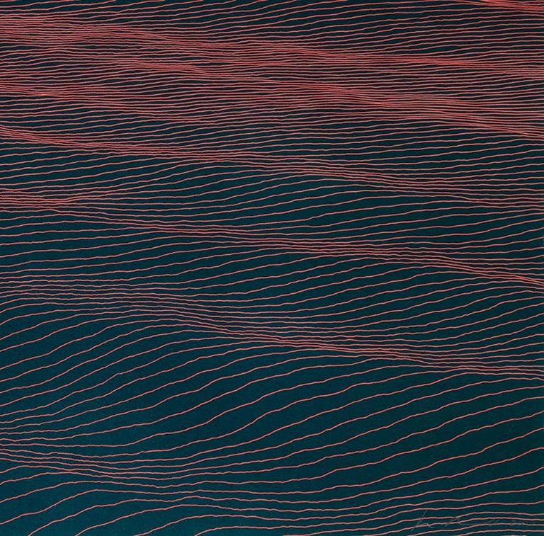 Ann Aspinwall - Ray II, blue contemporary abstract linocut and ...