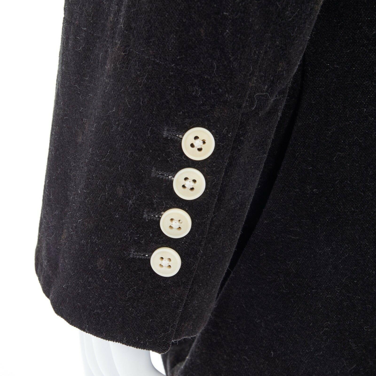 ANN DEMEULEMEESTER black velvet asymmetric overlap button long jacket ...