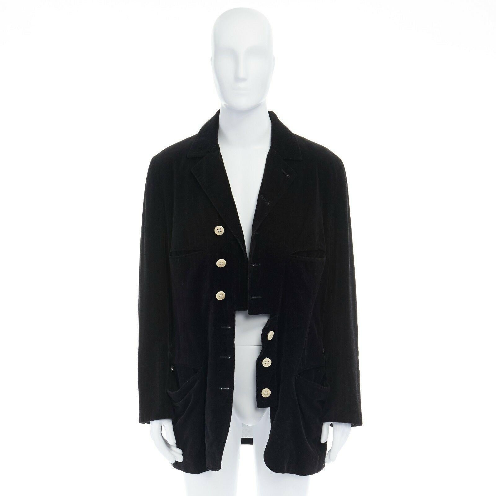 ANN DEMEULEMEESTER black velvet asymmetric overlap button long jacket ...