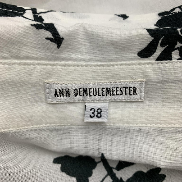 ANN DEMEULEMEESTER Size 2 Black and White Floral Print Cotton Blouse at ...