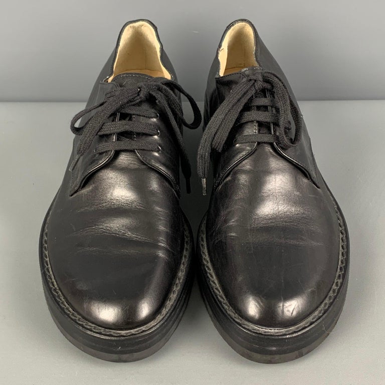 ANN DEMEULEMEESTER Size 7.5 Black Leather Platform Lace Up Shoes For Sale at 1stDibs