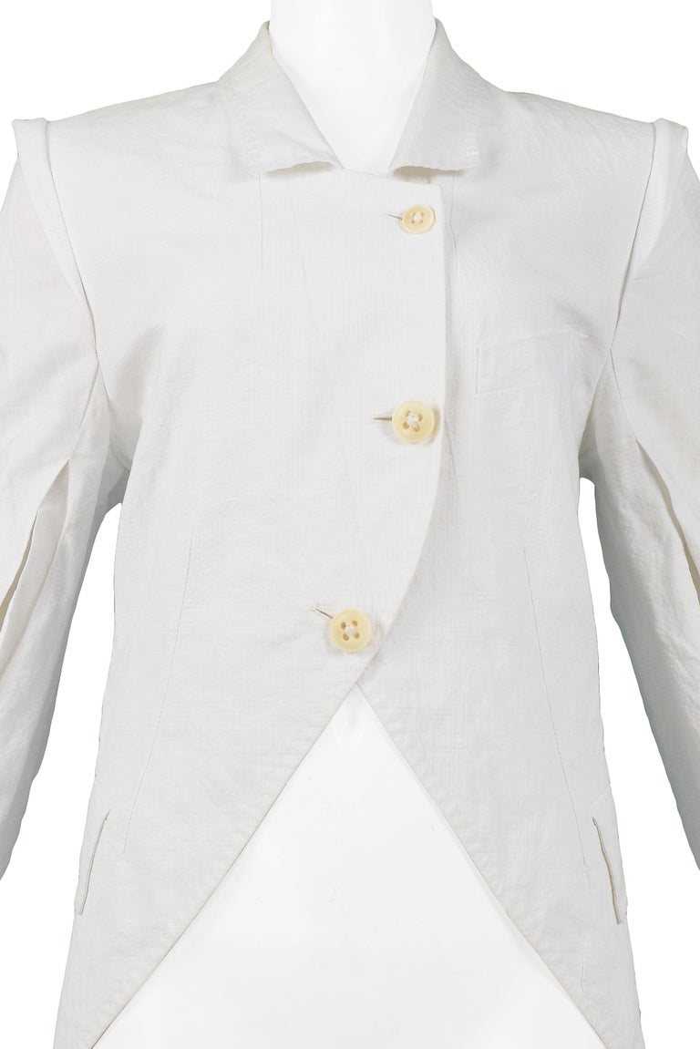 Ann Demeulemeester White Cotton Slit Sleeve Jacket For Sale at 1stDibs