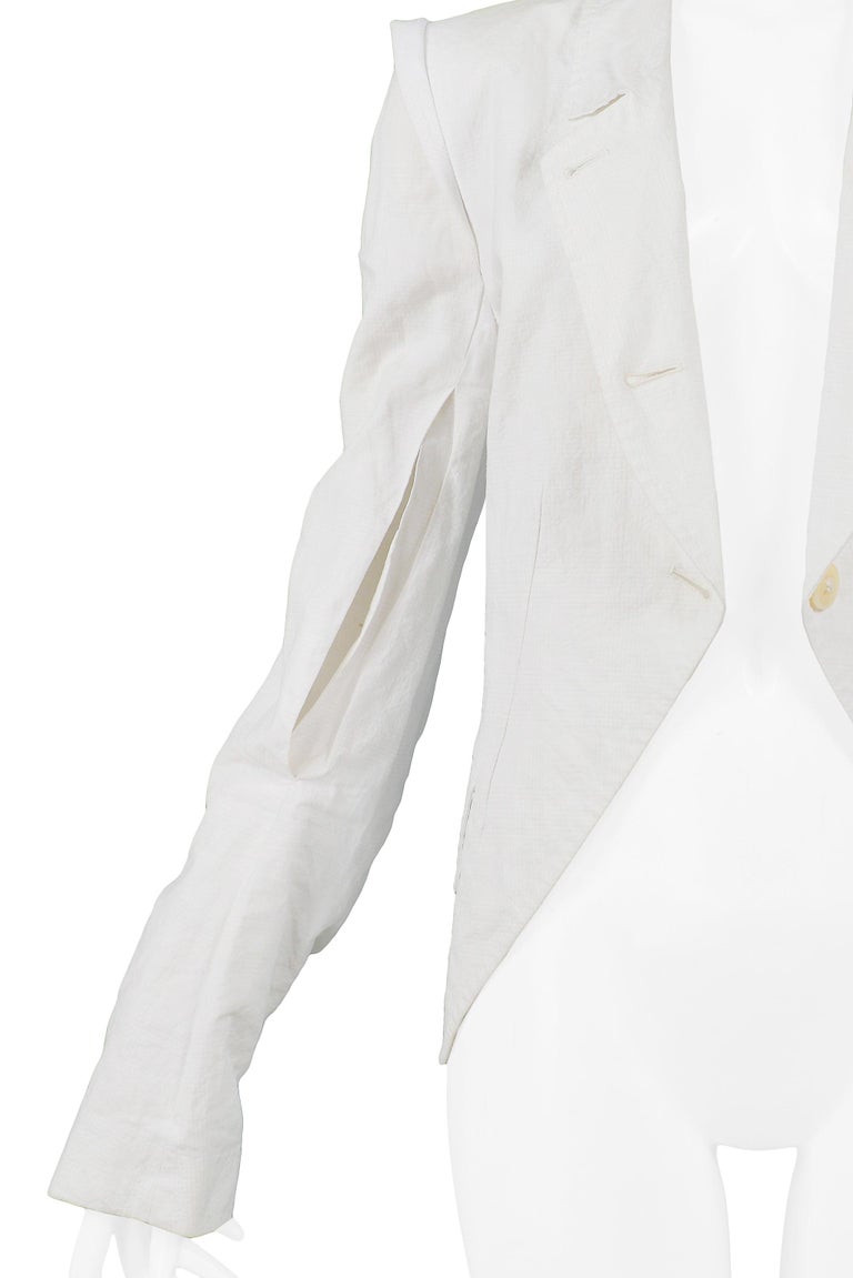 Ann Demeulemeester White Cotton Slit Sleeve Jacket For Sale at 1stDibs