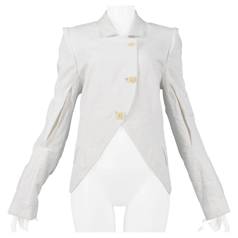 Ann Demeulemeester White Cotton Slit Sleeve Jacket For Sale at 1stDibs