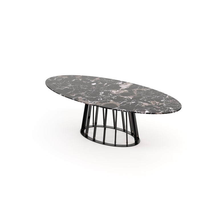 Contemporary oval dining table with metal tubular structure, fully ...