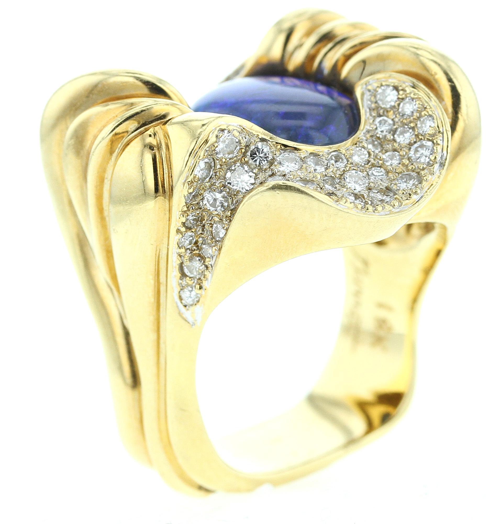 Ann Garrett Opal, Diamond, and 18 Karat Yellow Gold Ring at 1stDibs ...