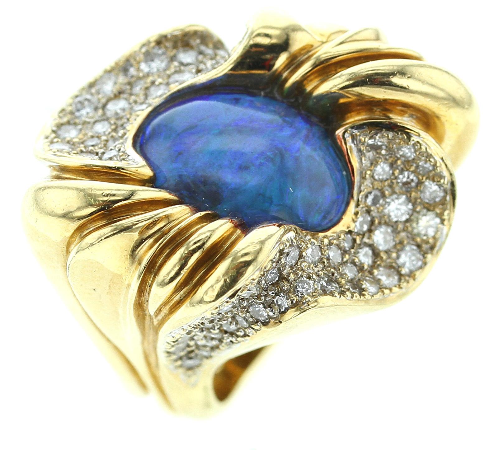 Ann Garrett Opal, Diamond, and 18 Karat Yellow Gold Ring at 1stDibs ...