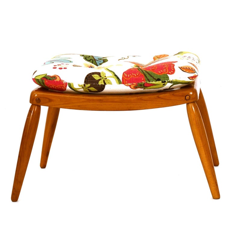 Anna Lülja Praun Stool Cherry Wood Flower Fabric Cushion For Sale at ...