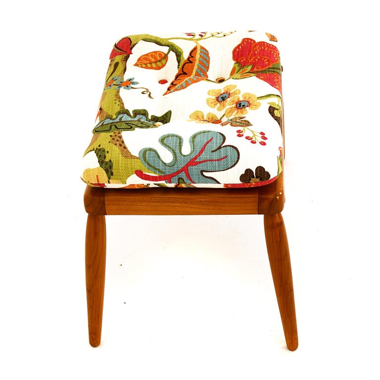 Anna Lülja Praun Stool Cherry Wood Flower Fabric Cushion For Sale at ...