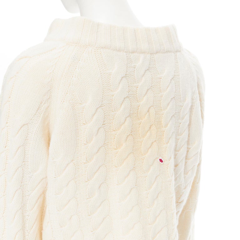 ANNA MOLINARI wool angora cream cable knit crystal fur cuff cardigan ...
