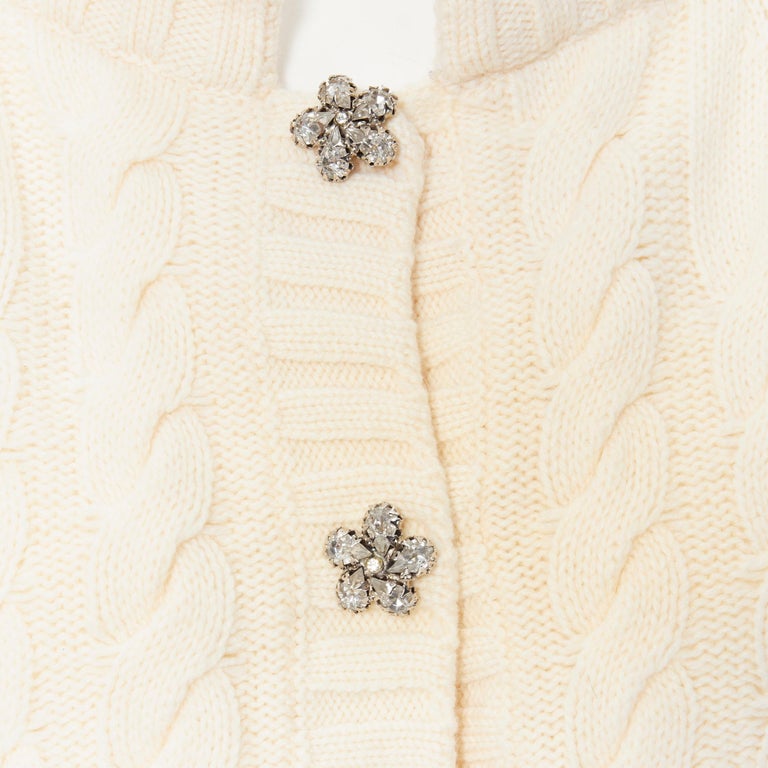 ANNA MOLINARI wool angora cream cable knit crystal fur cuff cardigan ...