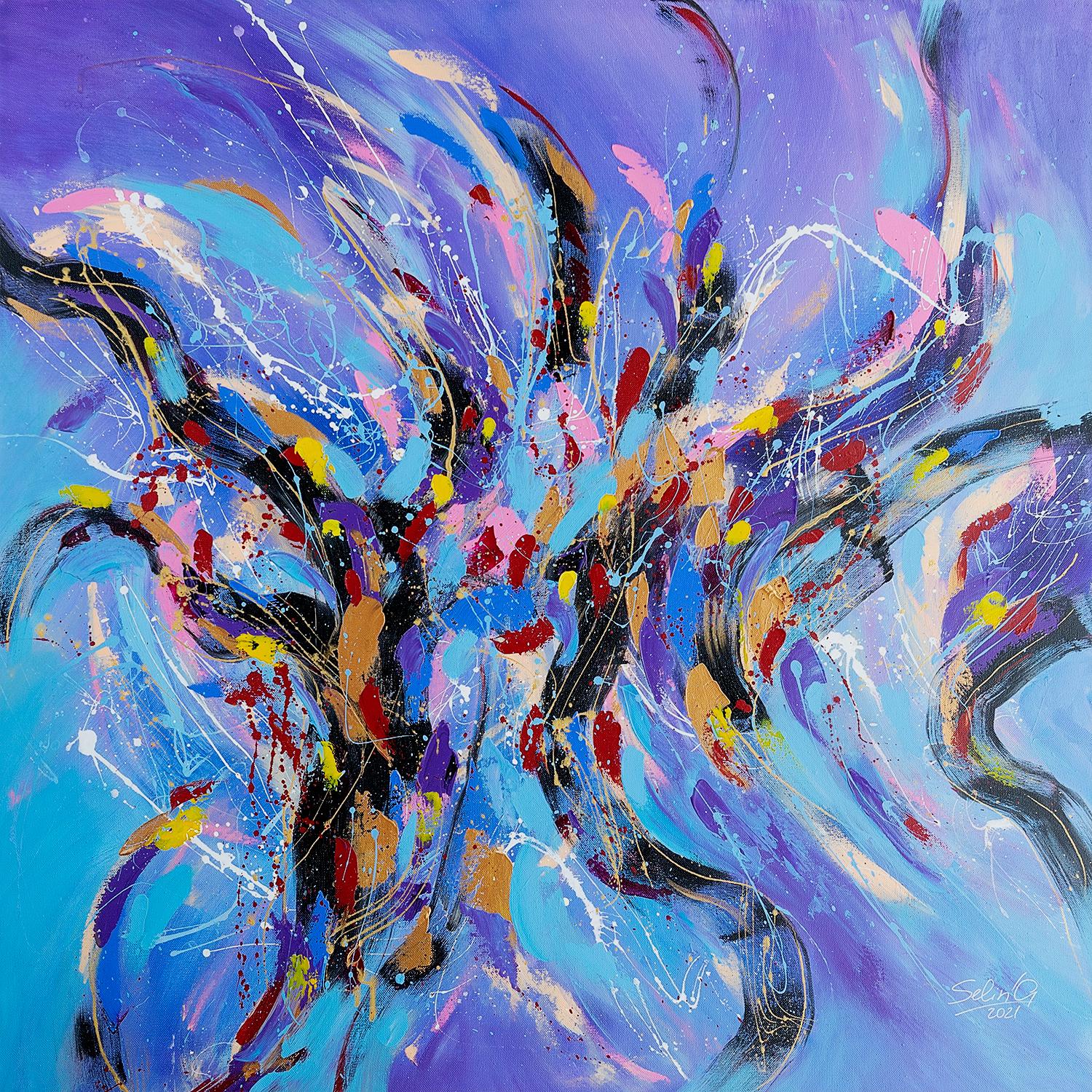 Anna Selina - African dancing, Modern Colorful Abstract Painting 100x100cm by Anna Selina For ...
