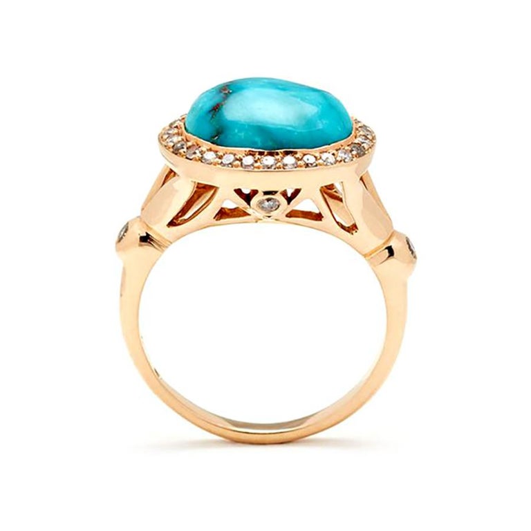 Anna Sheffield 14 Karat Yellow Gold, Turquoise and Grey Diamond Luna ...