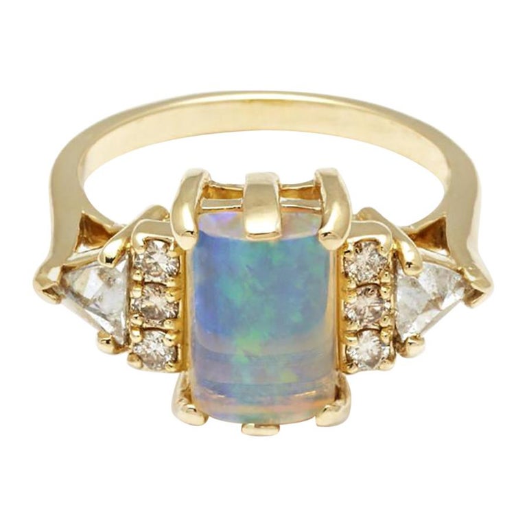 Anna Sheffield 14k Yellow Gold, Opal Cabochon and Diamond Stardust Bea ...