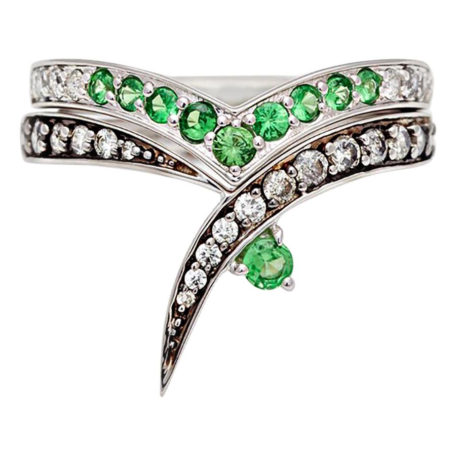 Anna Sheffield 18k White Gold, Tsavorite and Grey Diamond Ombre Nesting ...