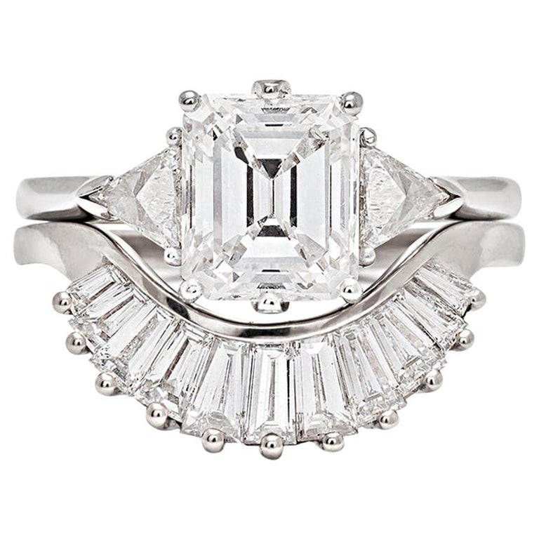 Anna Sheffield Bea Emerald Cut White Diamond Baguette Ring Set For Sale ...
