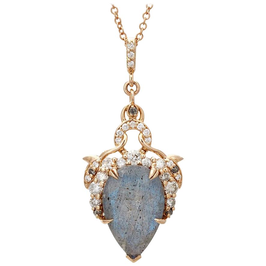 Anna Sheffield 14k Gold Rainbow Moonstone and Diamond Pave Amulet ...