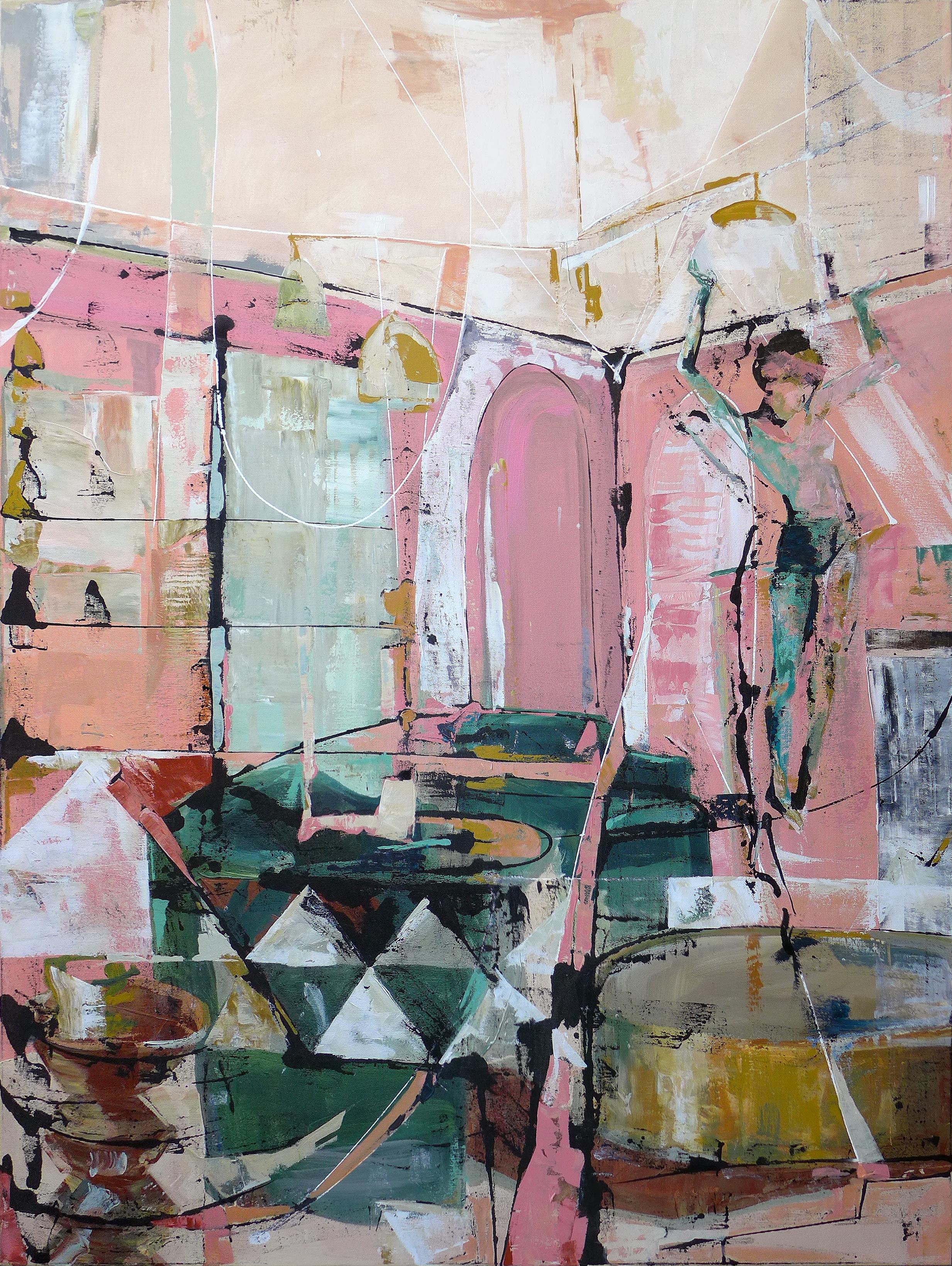 original acrylic abstract painting of figures and gestures on museum ...