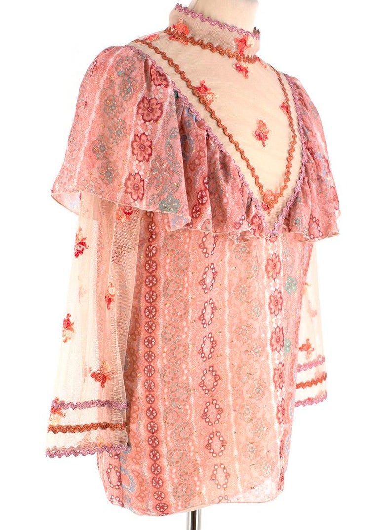 Anna Sui Tulle and Chiffon Ruffle Blouse US 6 at 1stDibs