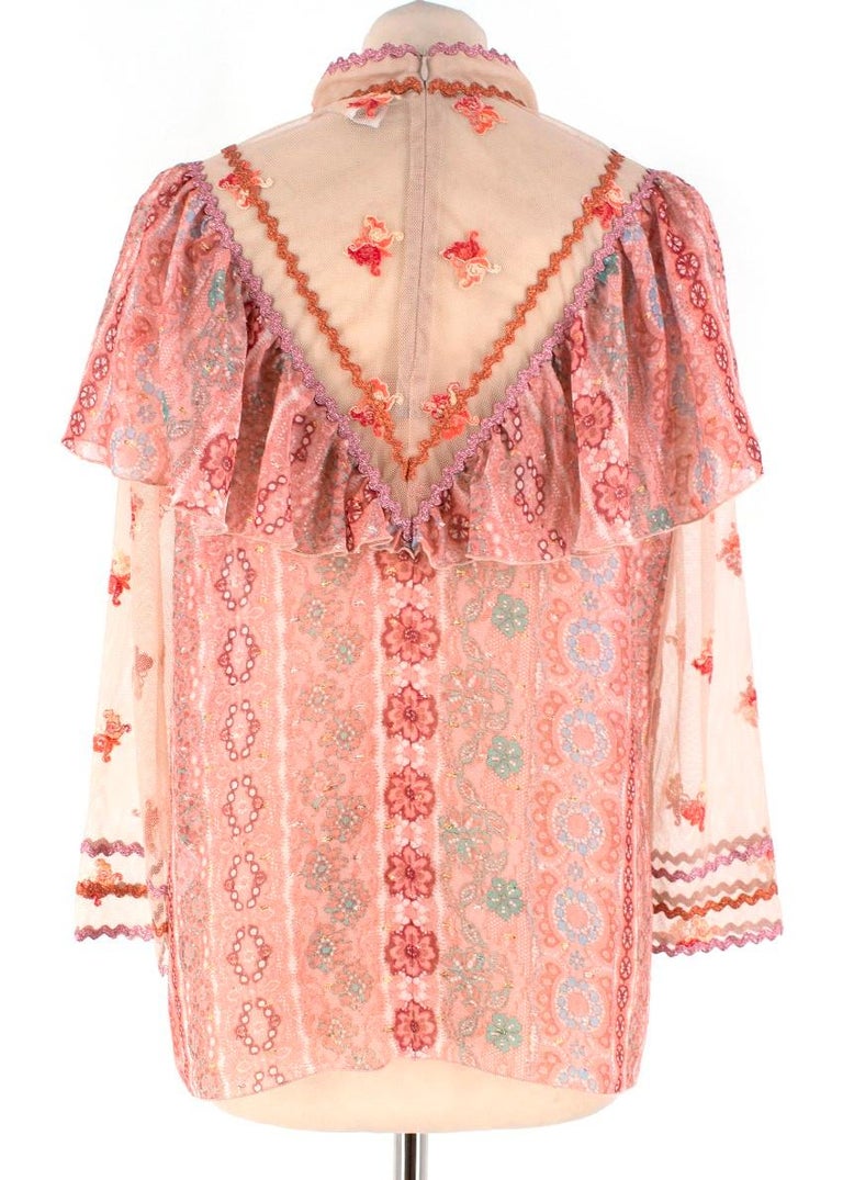 Anna Sui Tulle and Chiffon Ruffle Blouse US 6 at 1stDibs