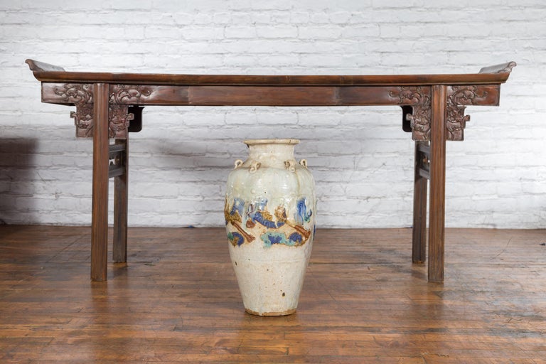 Annamese White Martaban Vase with Green and Blue Landscape Motifs For ...