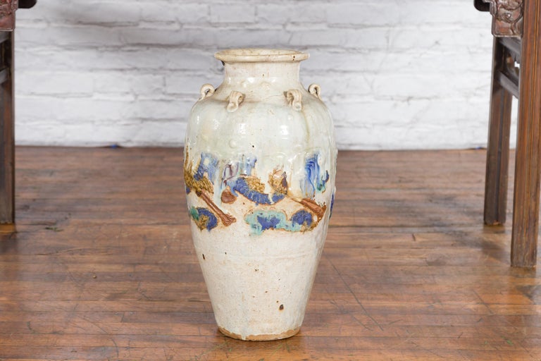 Annamese White Martaban Vase with Green and Blue Landscape Motifs For ...