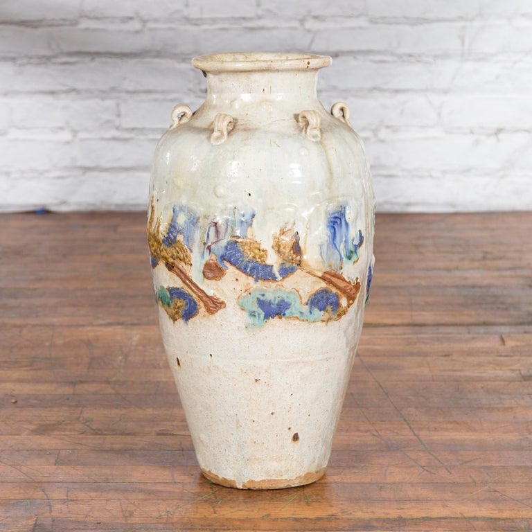 Annamese White Martaban Vase with Green and Blue Landscape Motifs For ...