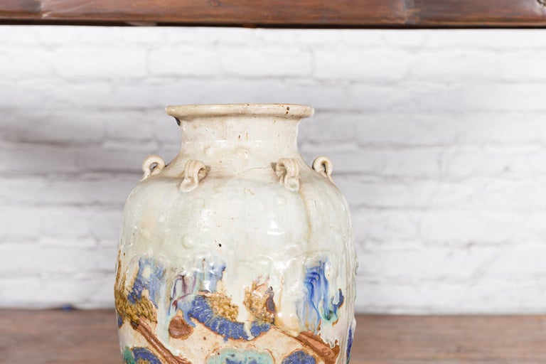 Annamese White Martaban Vase with Green and Blue Landscape Motifs For ...