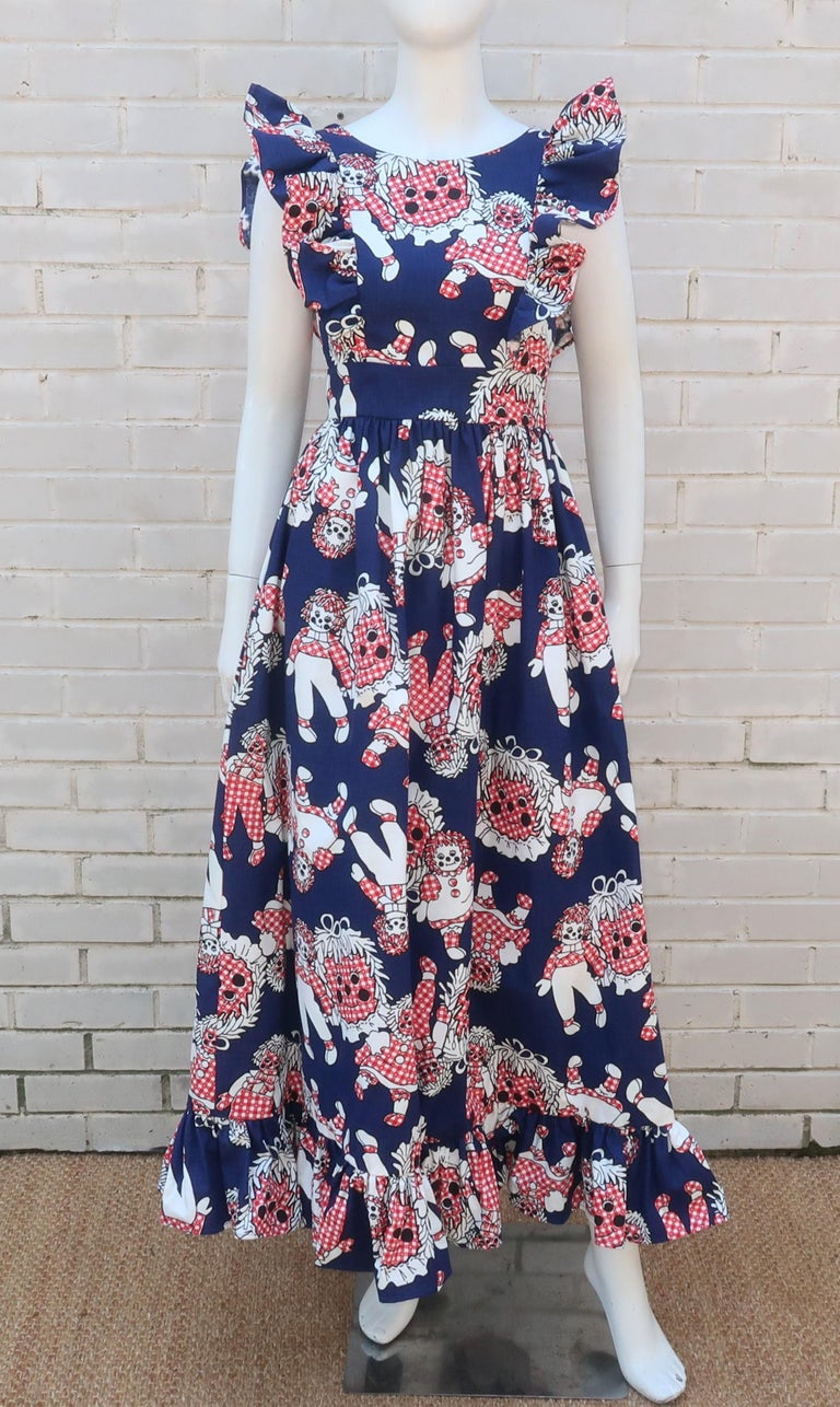Anne Fogarty Raggedy Ann and Andy Pinafore Maxi Dress, C.1970 at 1stDibs